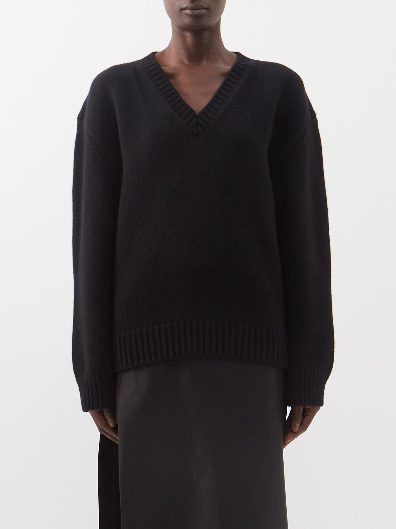 PRADA V-Neck Wool-Blend Sweater in Black | endource