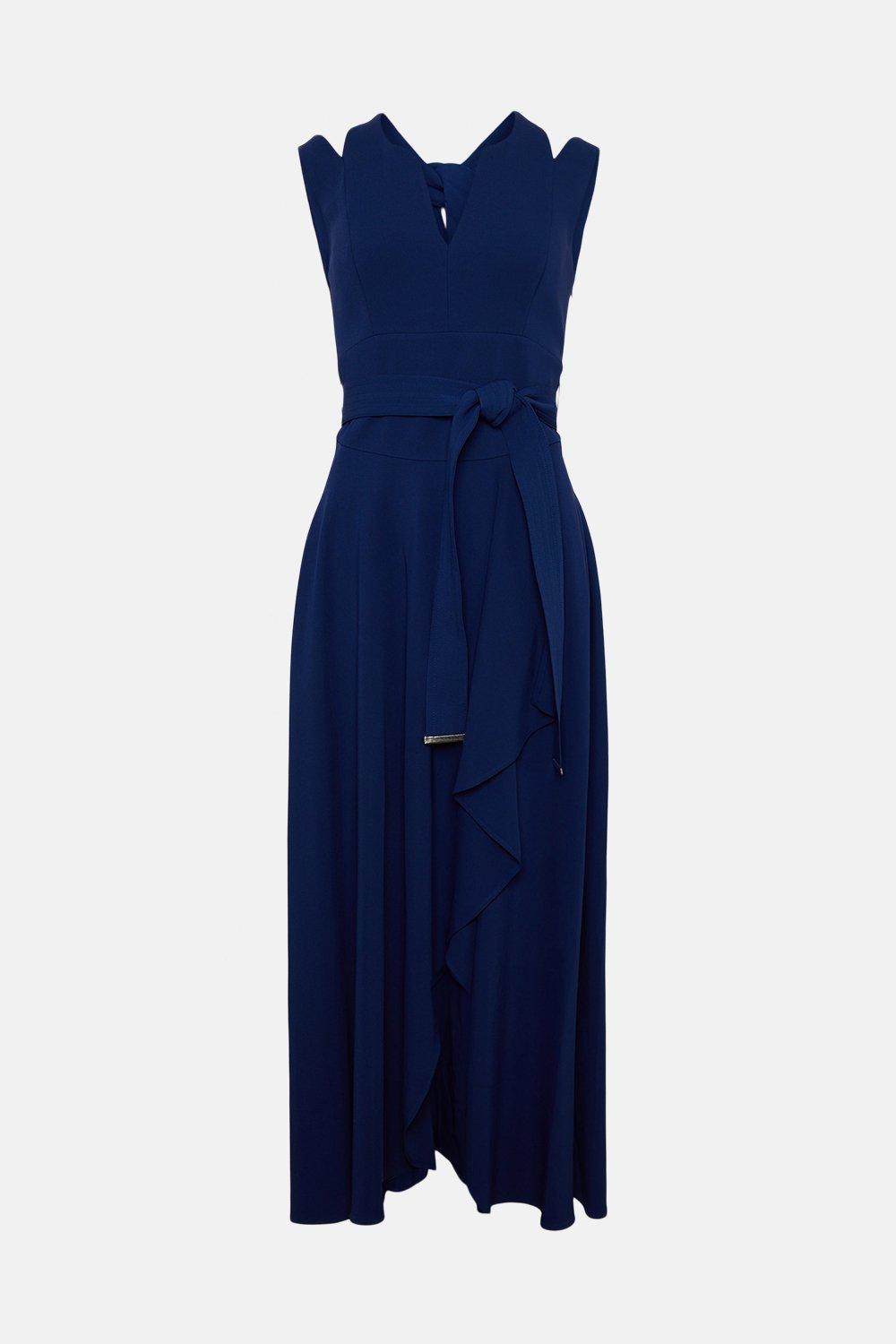 KAREN MILLEN Compact Stretch Viscose Waterfall Midi Dress in Blue ...