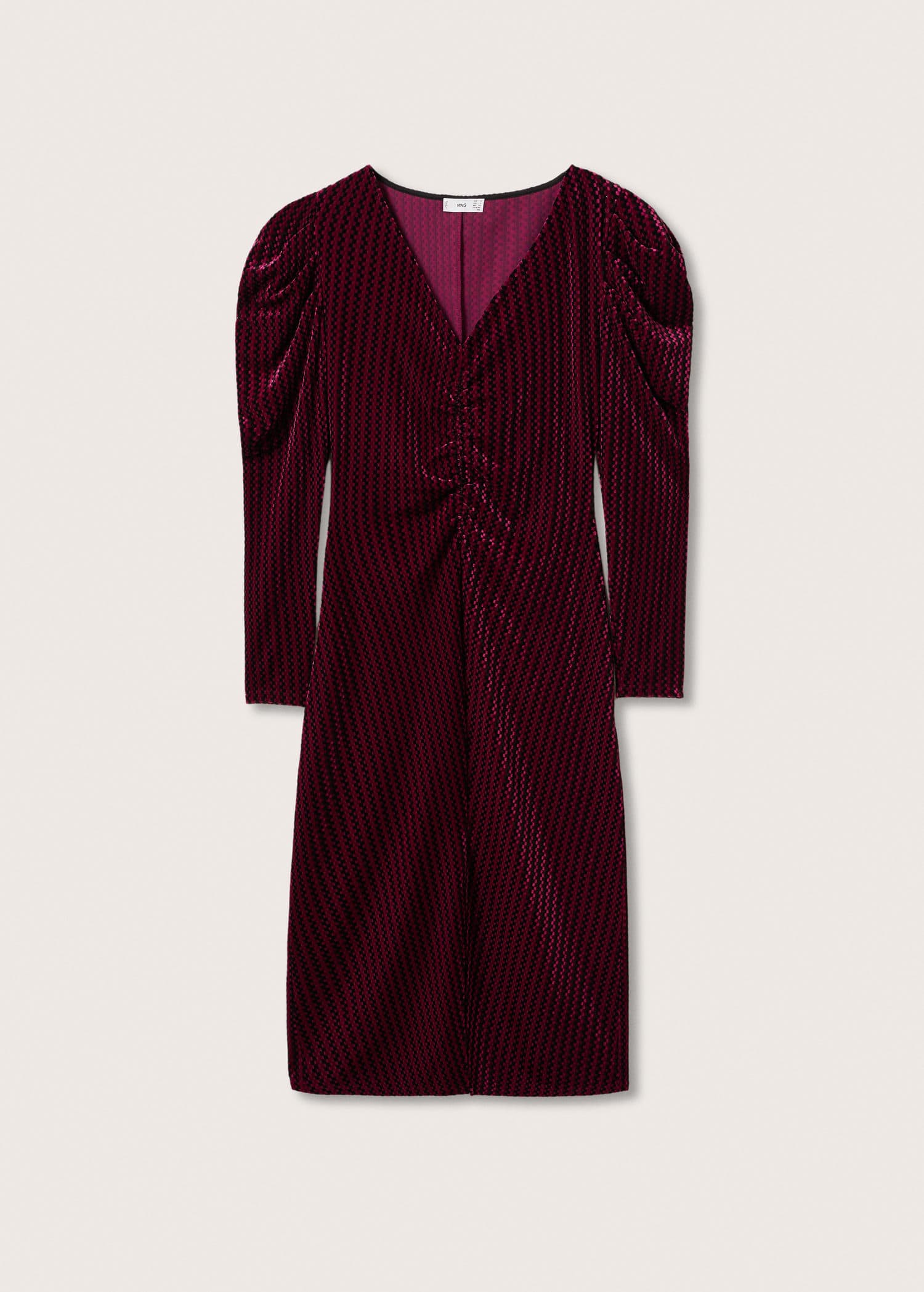 MANGO Velvet Dress With Puffed Sleeves in Dark Red | endource
