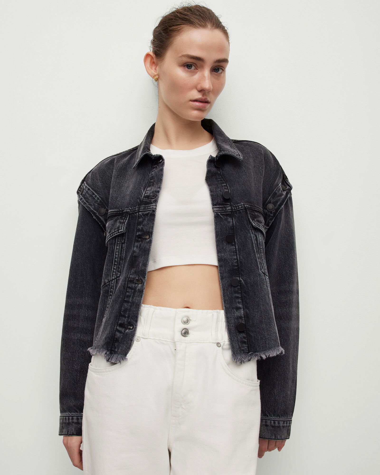 ALLSAINTS Chlo 2-In-1 Denim Jacket in Washed Black | endource