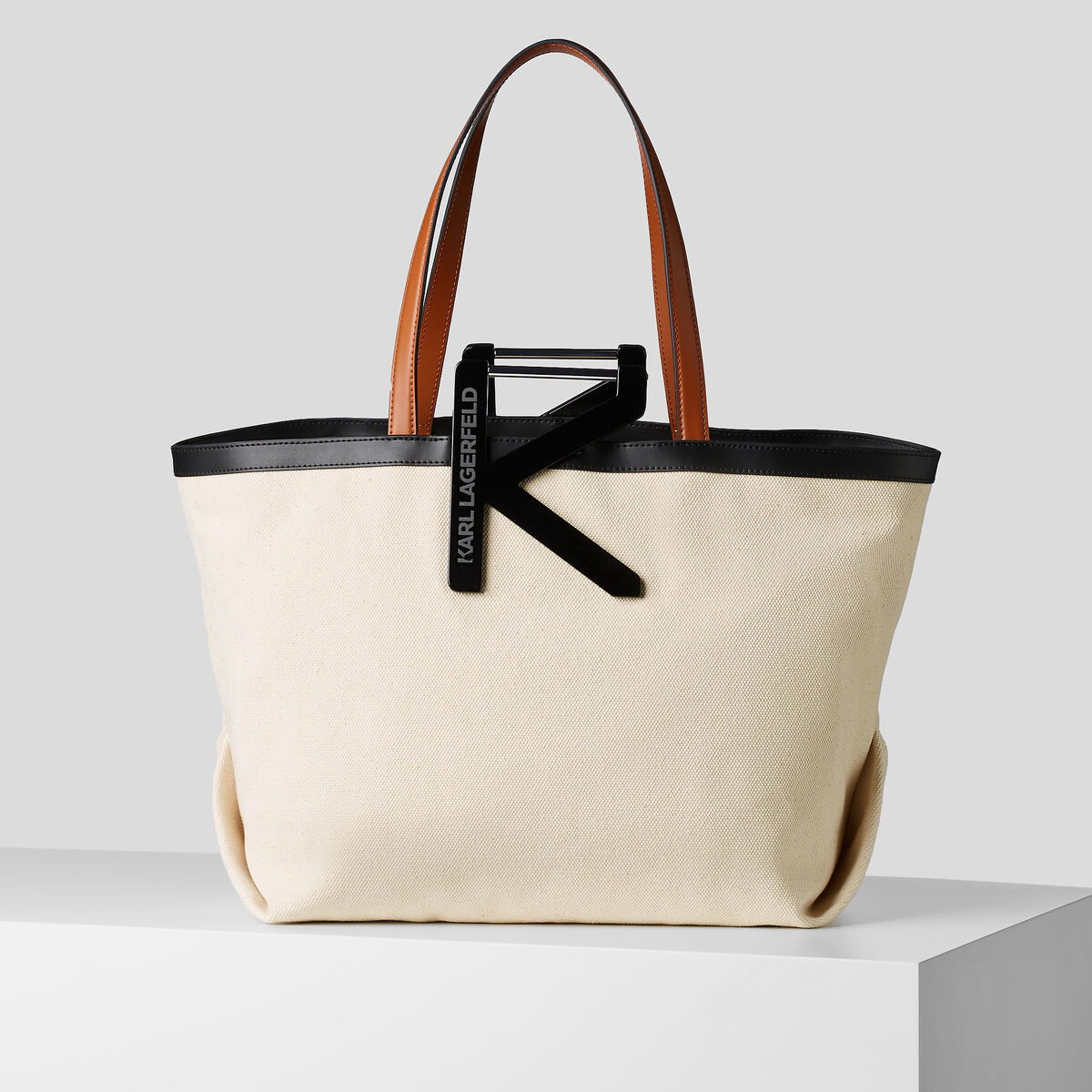 KARL LAGERFELD K/Karl Handle Large Canvas Tote in Natural | endource