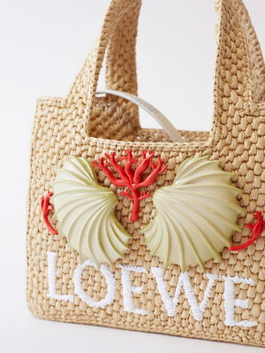 LOEWE Loewe x Maruja Mallo - Logo-Embroidered Shell Raffia Bag in Beige ...