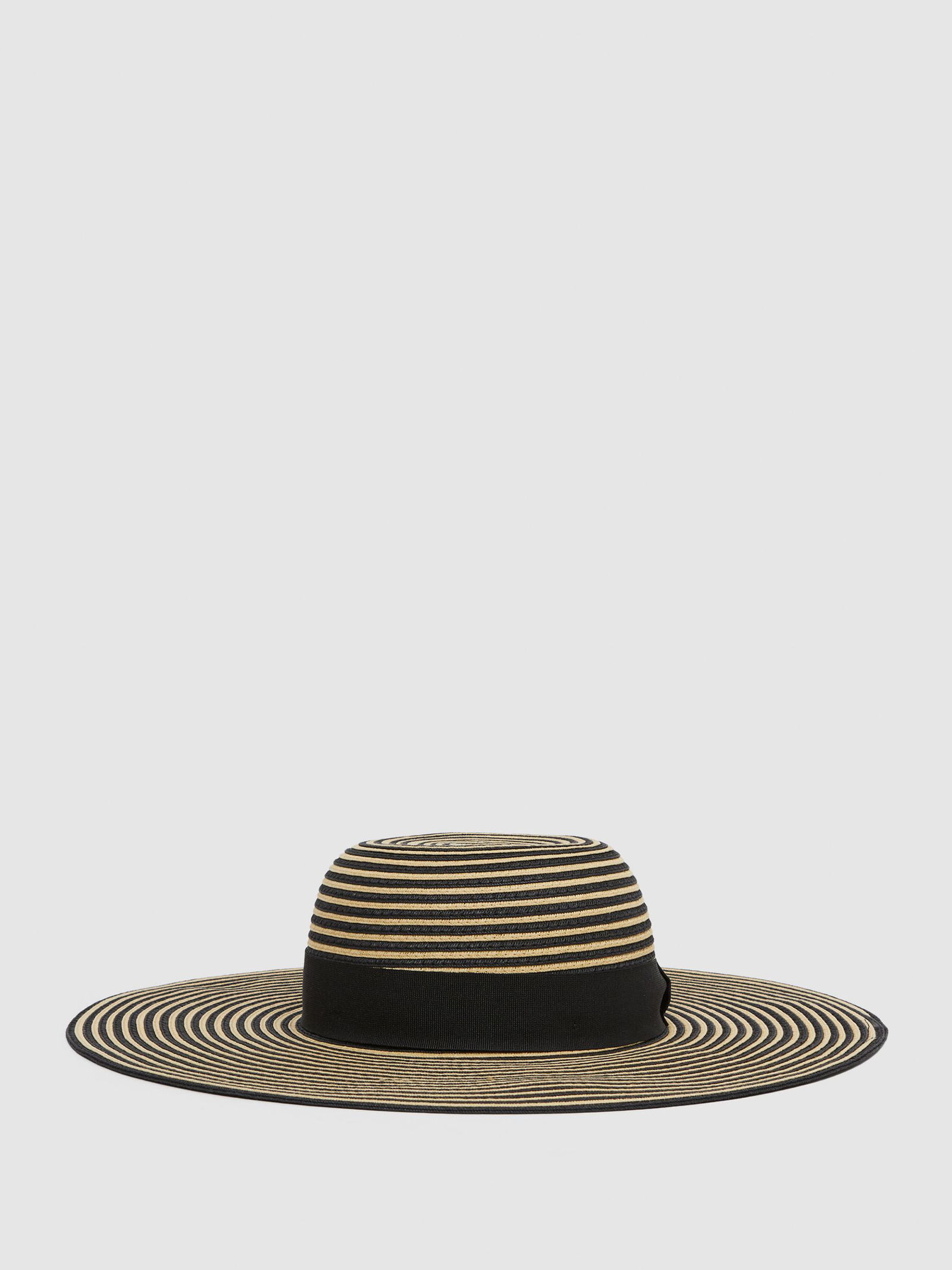REISS Emilia Paper Straw Wide Brim Hat in Black/Neutral | endource