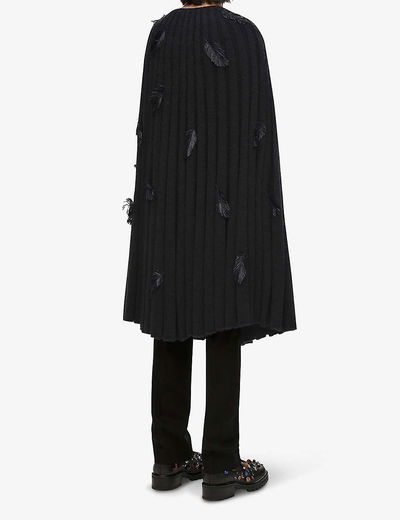 LOEWE Loewe x Howl's Moving Castle - Feather-Trim Cape in BLACK | endource