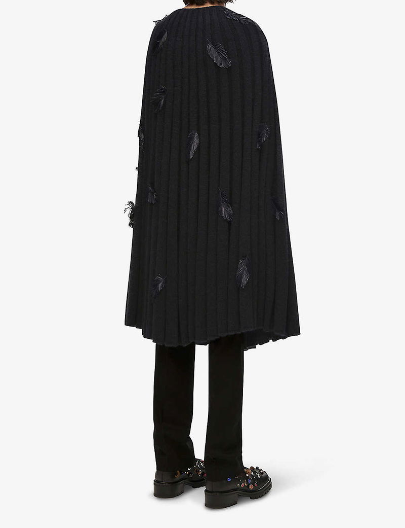 LOEWE Loewe x Howl's Moving Castle - Feather-Trim Cape in BLACK | endource