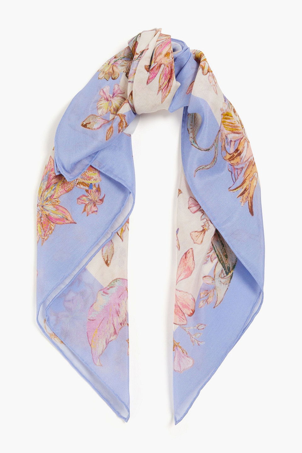 ZIMMERMANN Floral Cotton And Silk-Blend Scarf in Purple | endource