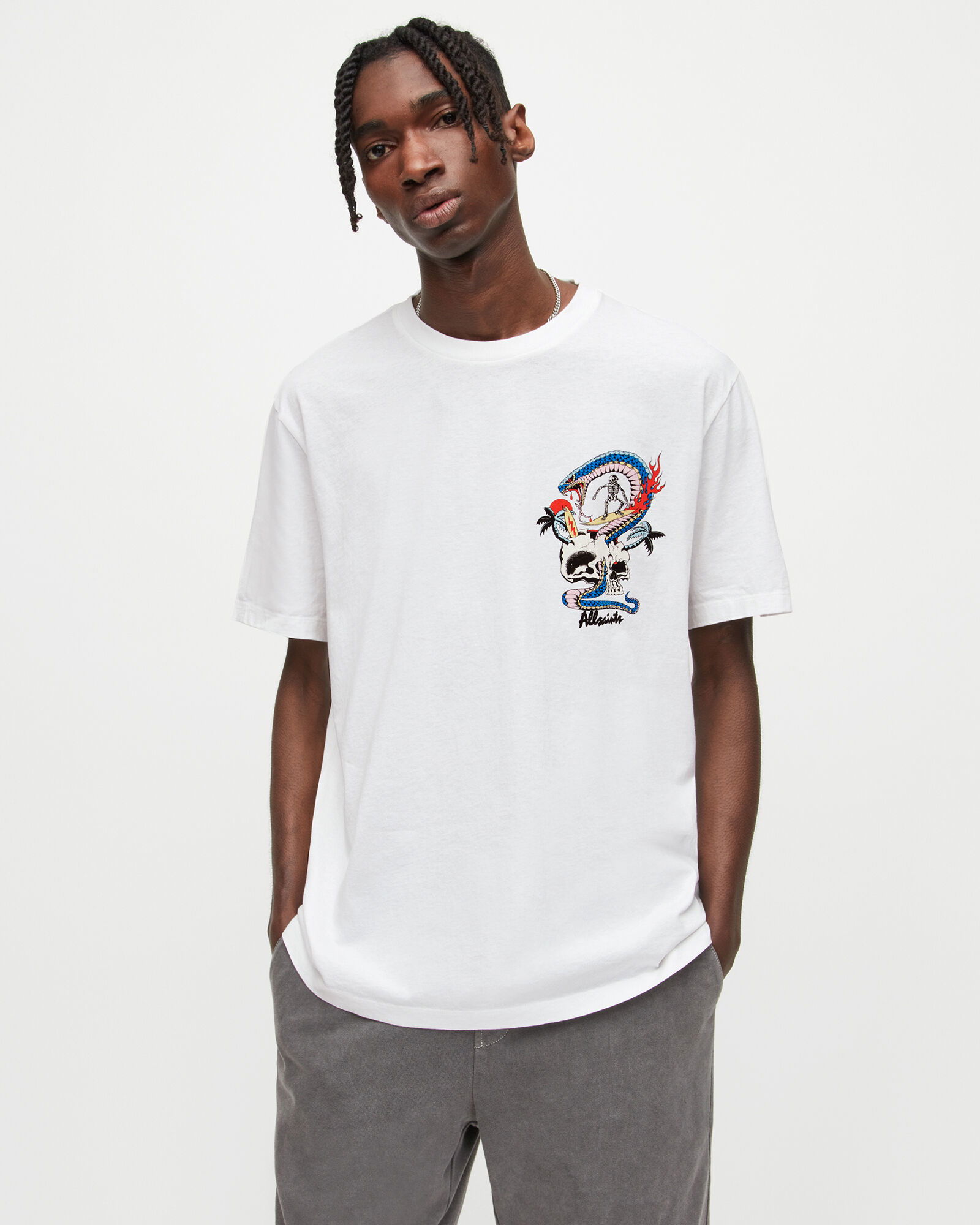 ALLSAINTS Snakepit Crew T-Shirt in Optic White | endource