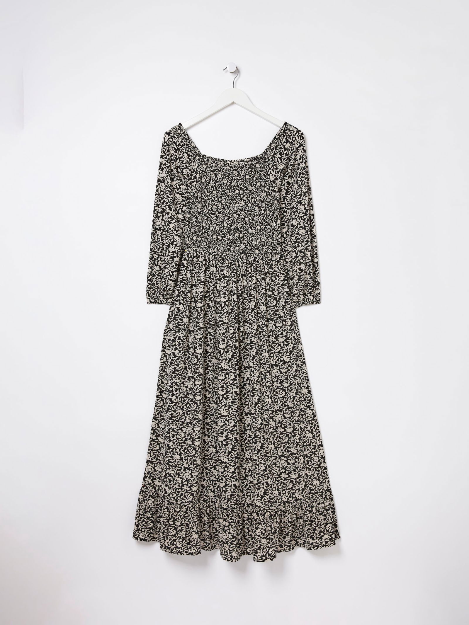 FATFACE Adele Vines Print Midi Dress in Black/White | endource