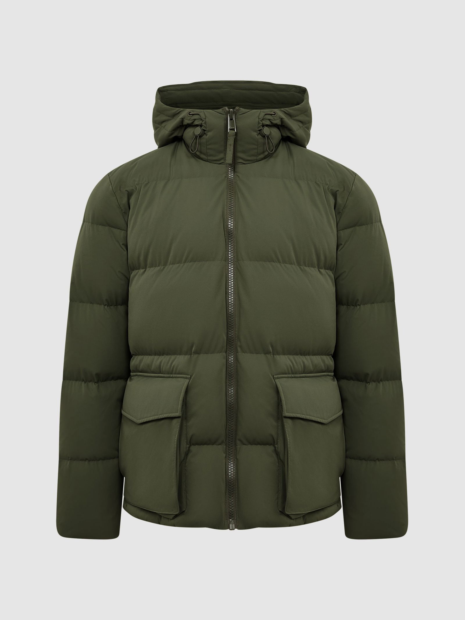 REISS Ryder Short Puffer Jacket in Khaki | endource