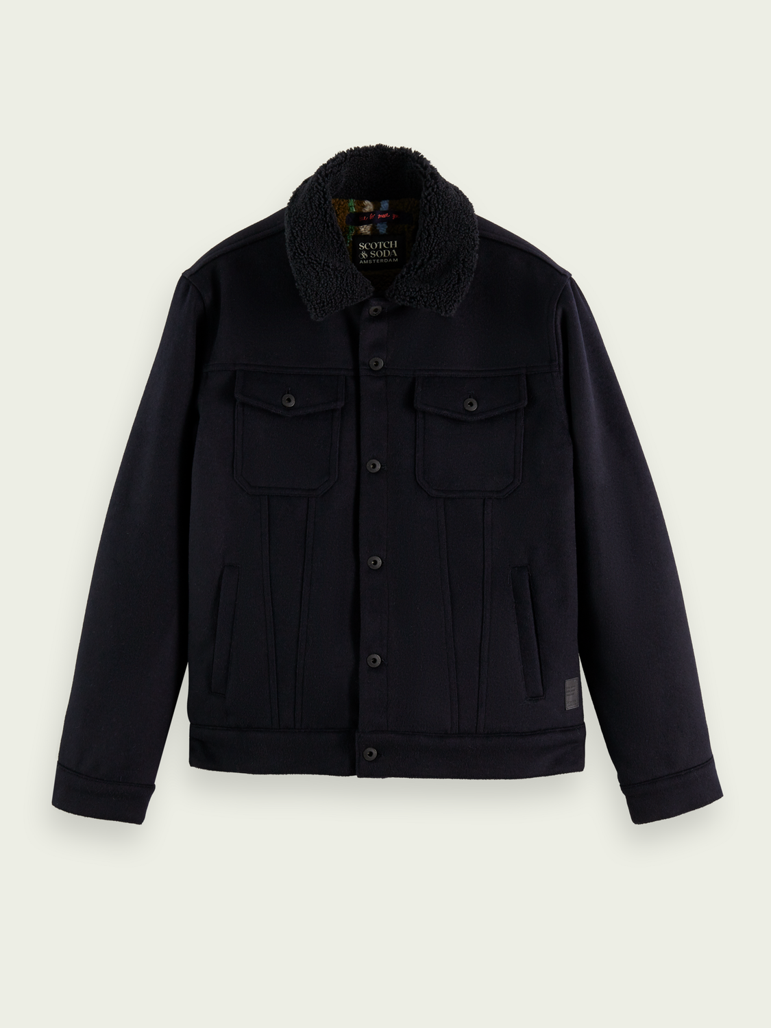 SCOTCH & SODA Sherpa-Lined Trucker Jacket in Night | endource