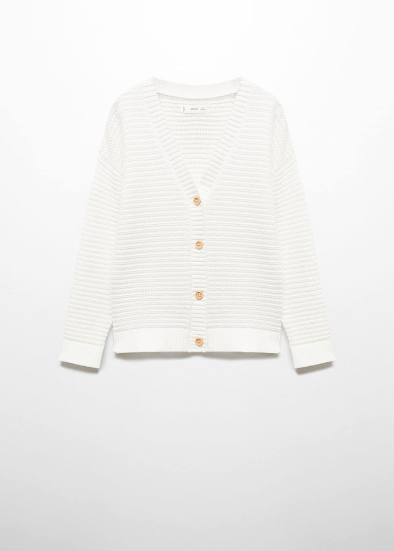 MANGO Button Knit Cardigan in Off White | Endource