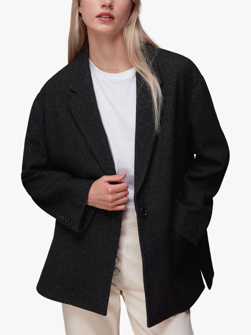 WHISTLES Maria Flecked Wool Blend Jacket in Black/Multi | Endource