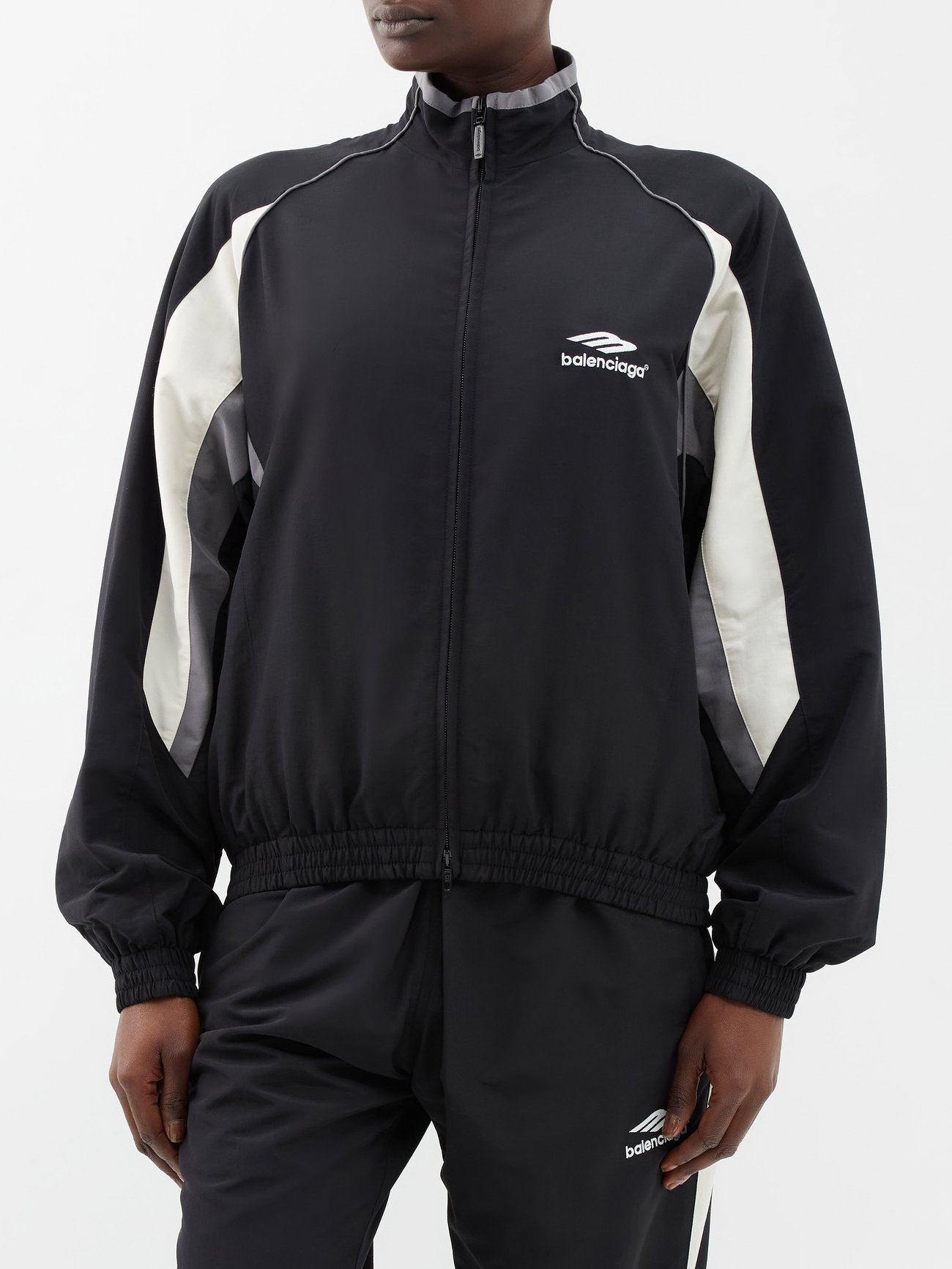 BALENCIAGA Logo-Embroidered Technical Track Top in Black | endource