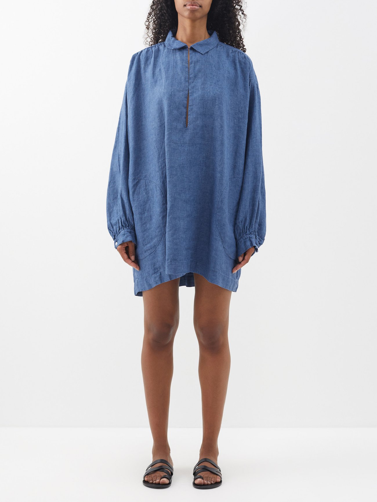 RAEY Oversized Linen Denim Smock Dress in Blue | endource