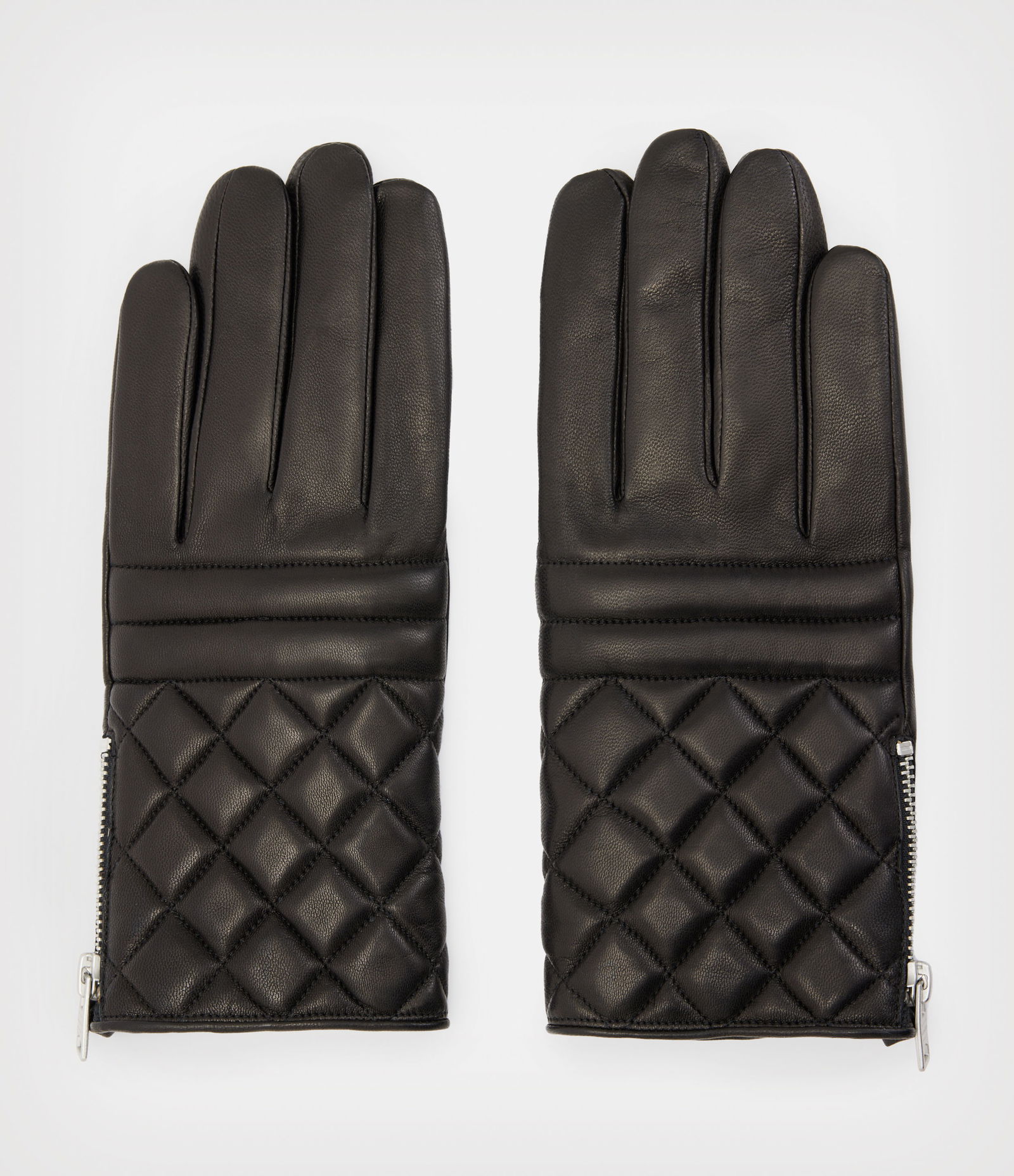 ALLSAINTS Jord Quilted Leather Gloves in BLACK/DULL NICKEL | endource