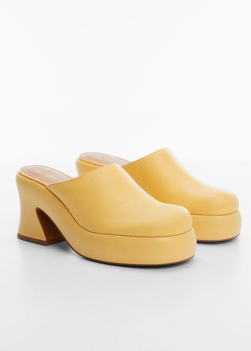 MANGO Block Heel Leather Clog in Yellow | endource
