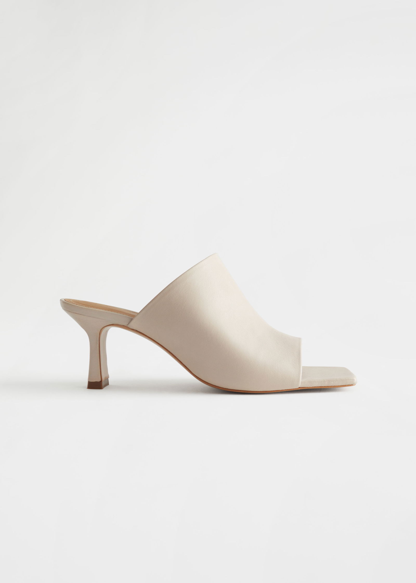 & OTHER STORIES Leather Flared Heel Mules in Beige | endource