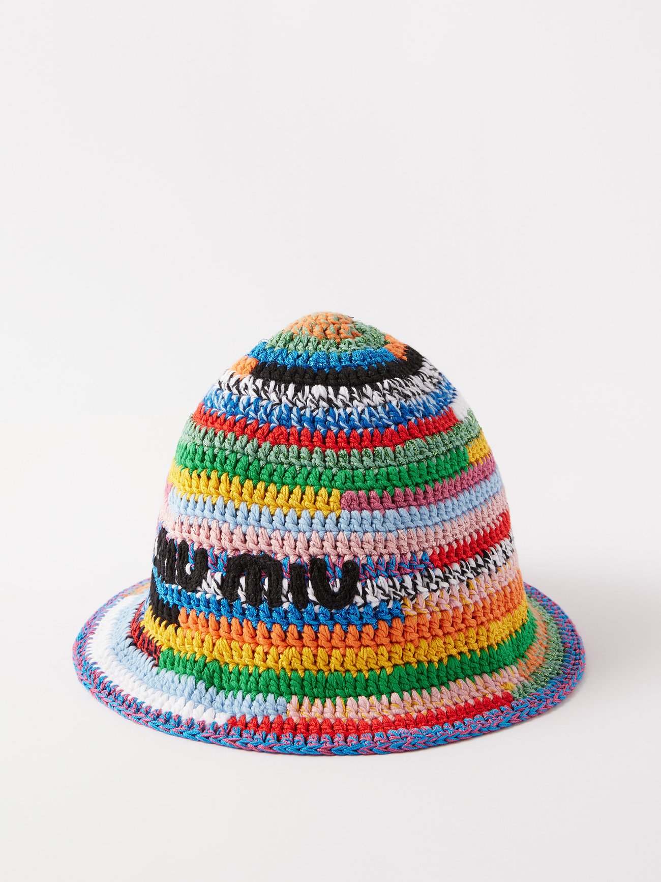 MIU MIU Striped Crocheted Bucket Hat in Green | endource