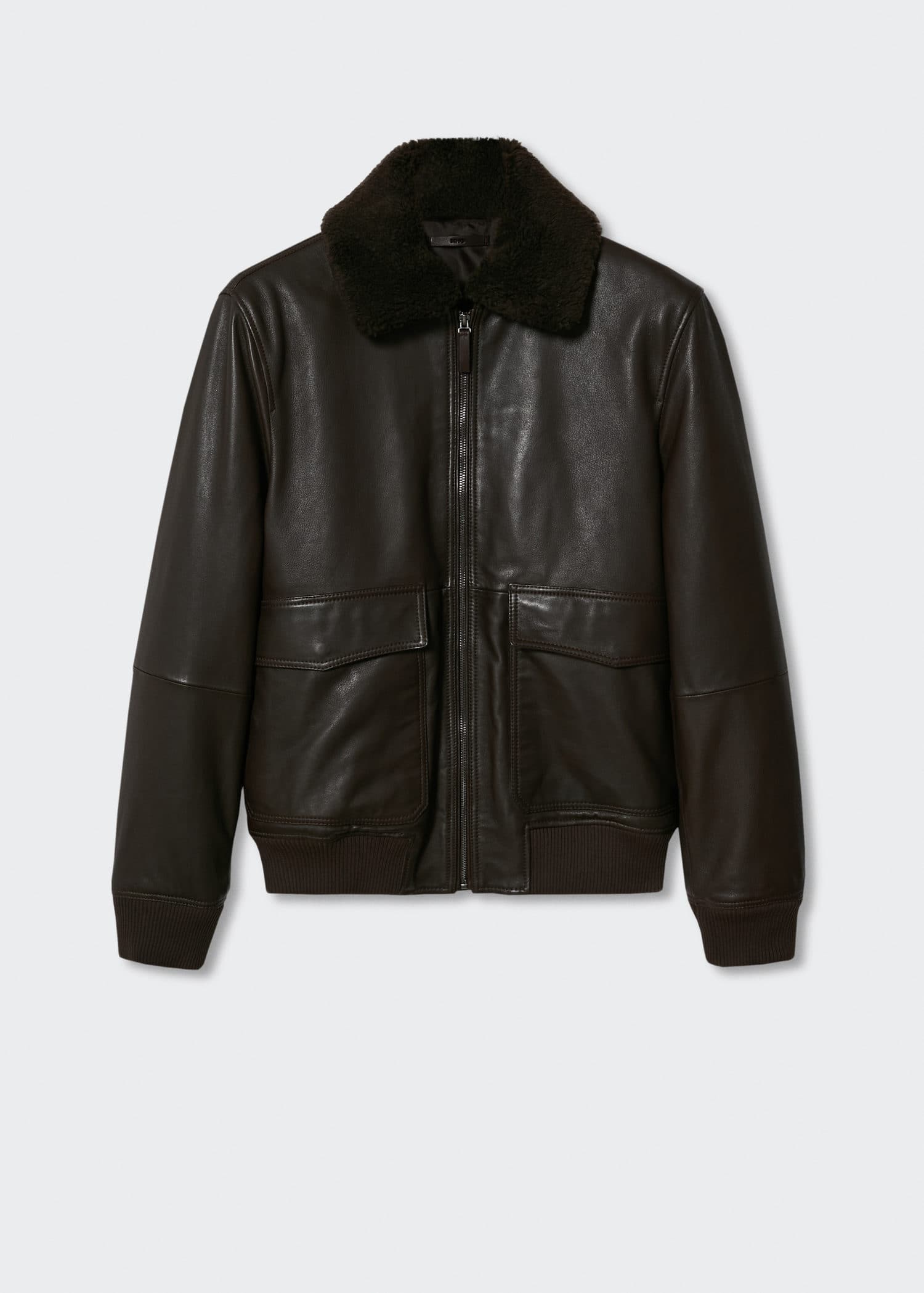 MANGO Aviator Leather Jacket in Chocolate | Endource