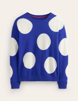 BODEN Lydia Cashmere Jumper in Bright Blue, Spots | endource