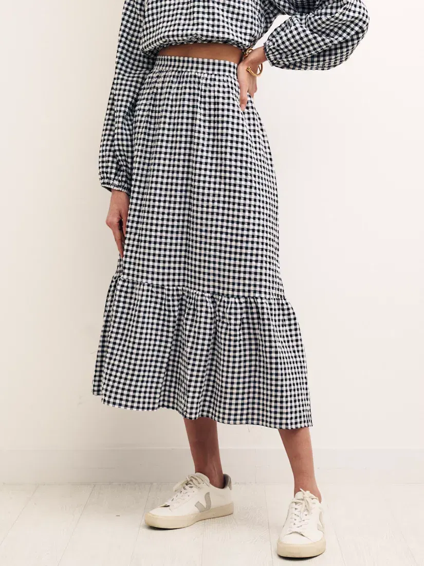 NOBODY'S CHILD Bianca Co-ord Gingham Skirt in Black | Endource