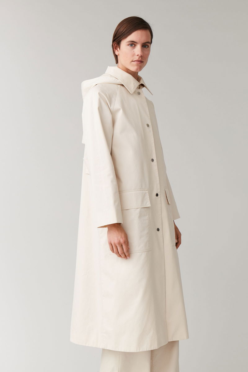 COS Hooded Cotton Coat in white | endource