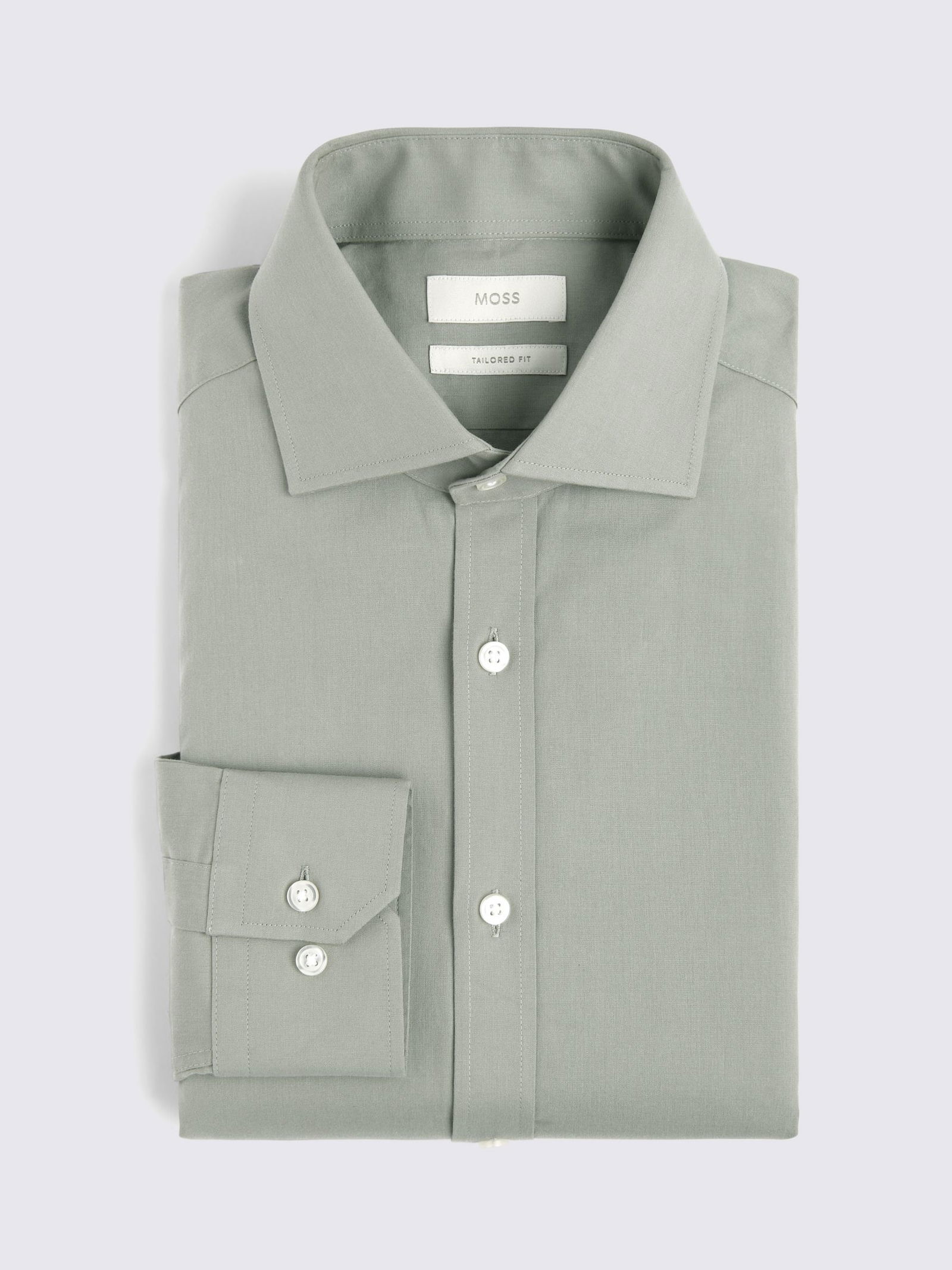 MOSS Tailored Fit Cotton Poplin Shirt in Sage | endource
