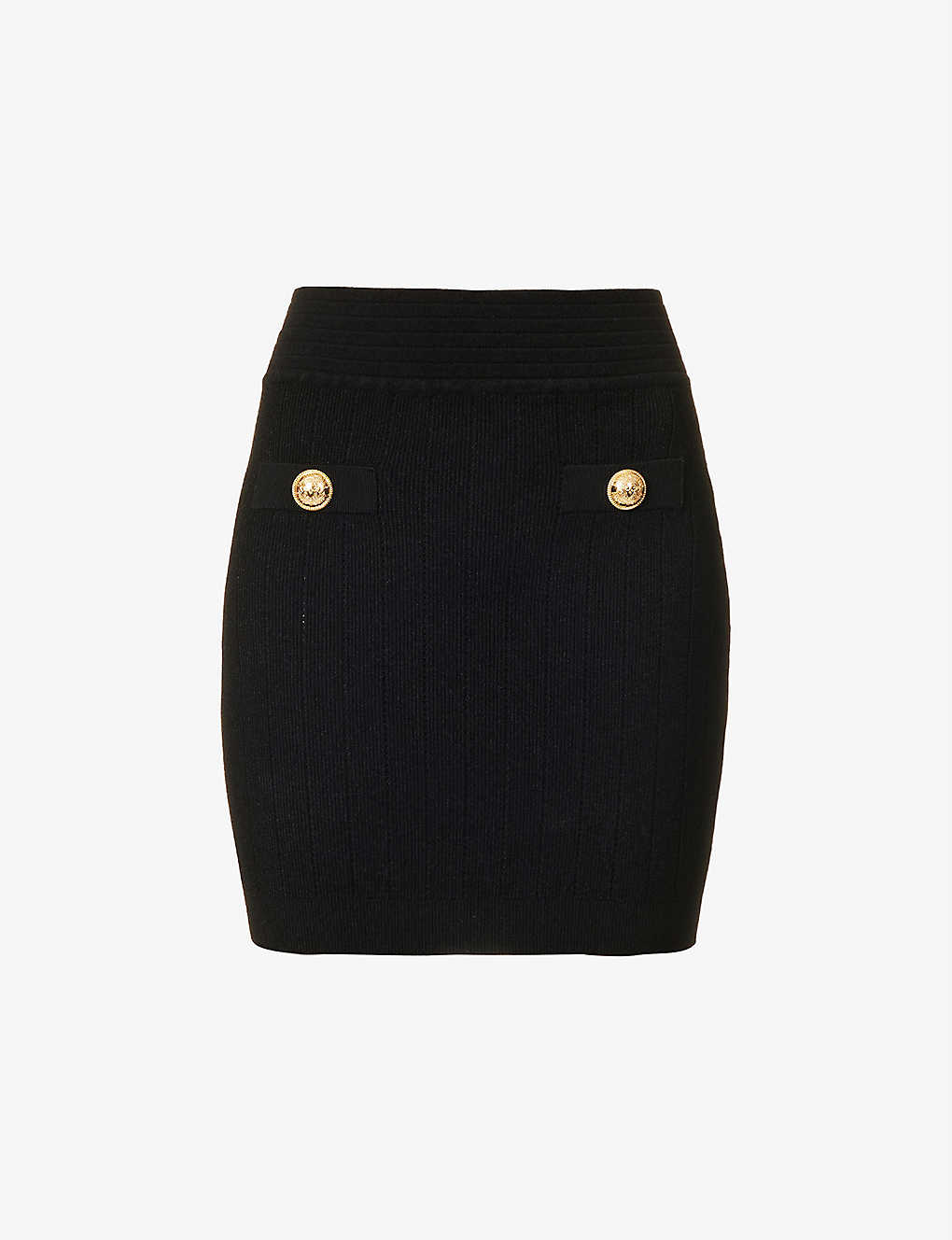 Balmain Button Embellished Knitted Mini Skirt In Noir Endource