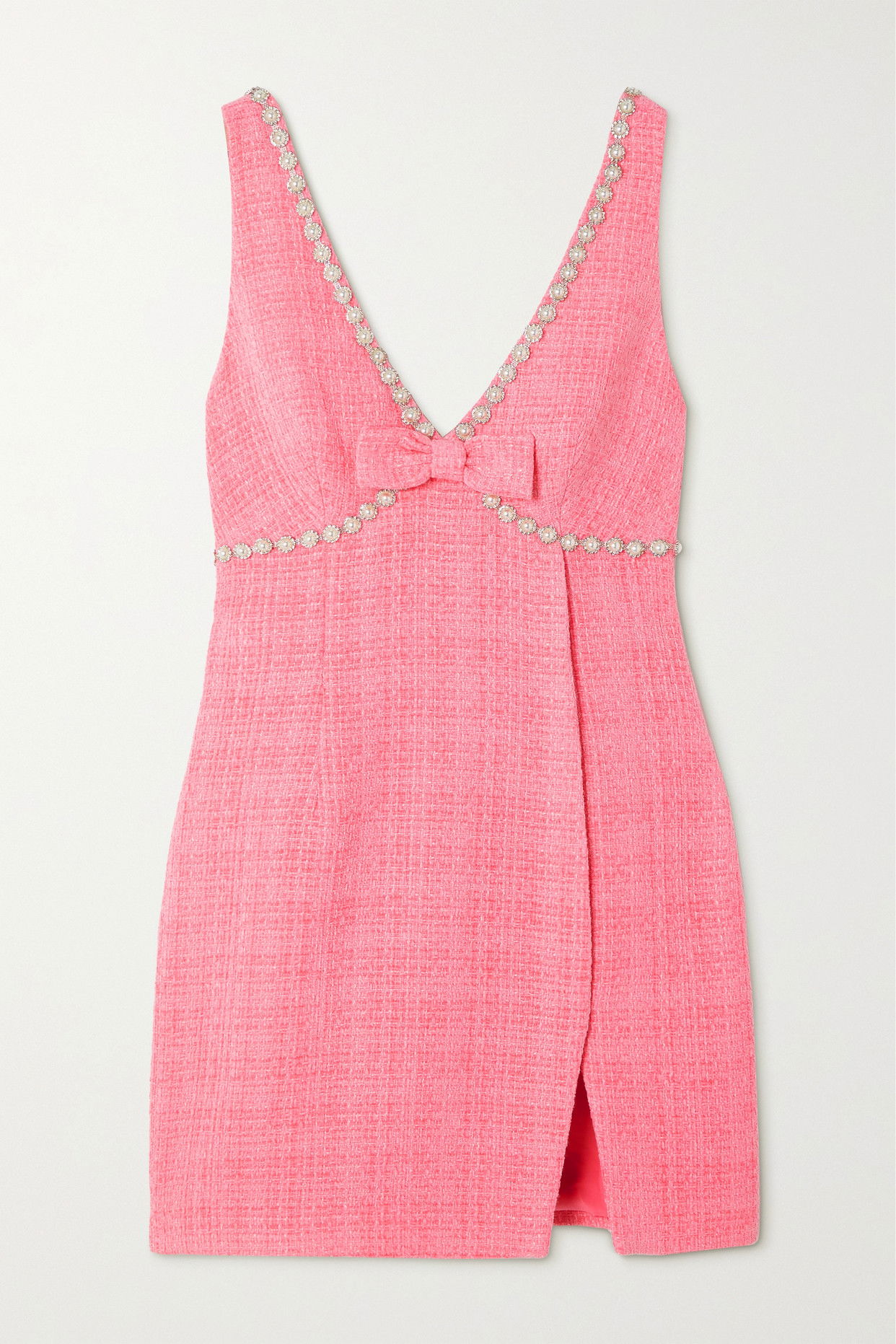 SELF-PORTRAIT Embellished Bow-Detailed Bouclé-Tweed Mini Dress in Pink ...