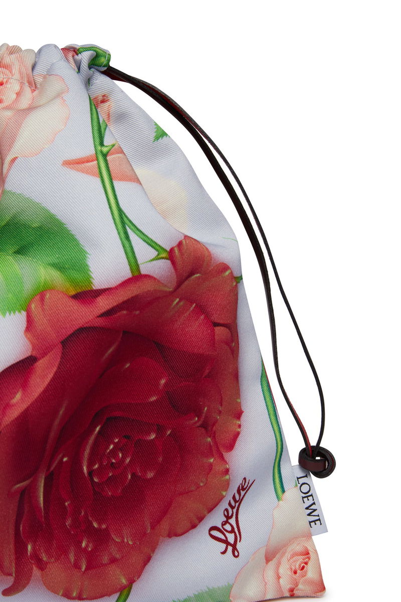 LOEWE Roses Printed Pouch With Drawstrings in Blue Lilac | endource