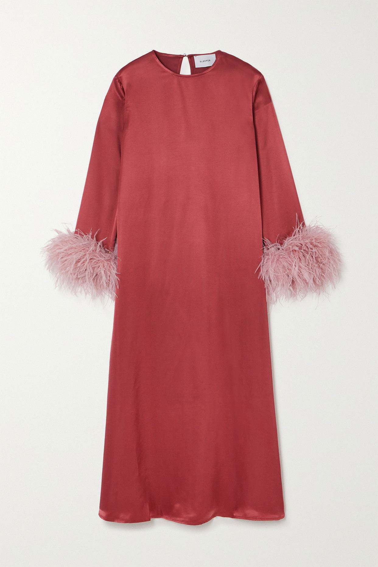 SLEEPER Suzi Feather-Trimmed Maxi Dress in Burgundy | Endource