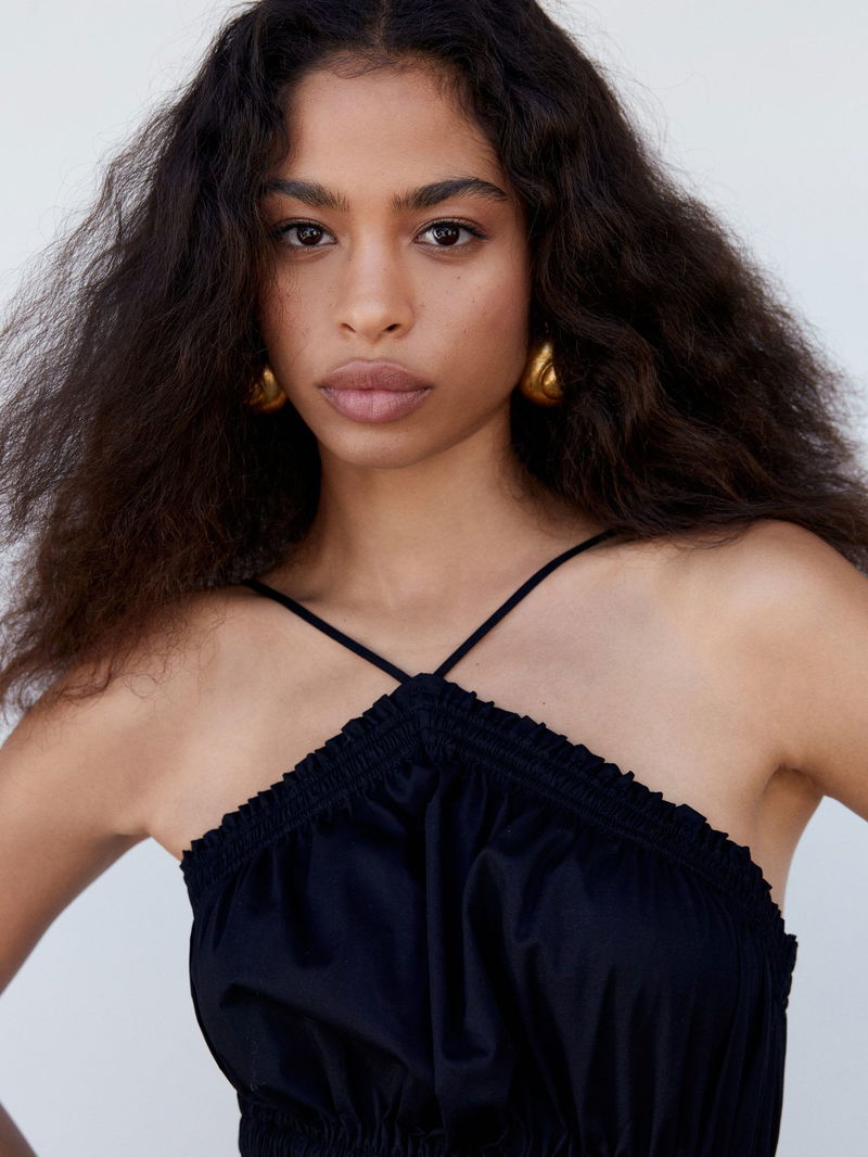 MANGO Chloe Plain Halterneck Dress in Black | endource