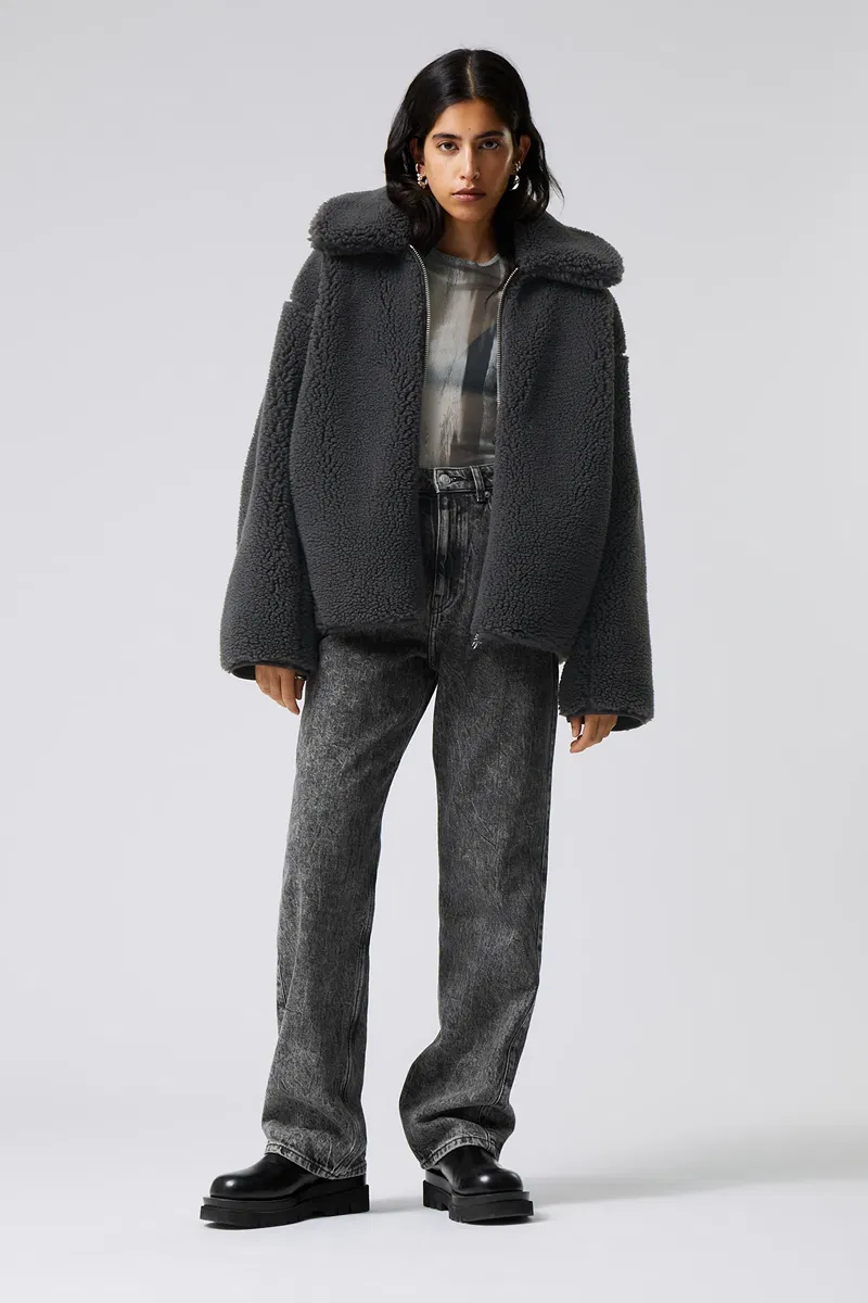 WEEKDAY Demi Pile Jacket in Dark Grey | endource