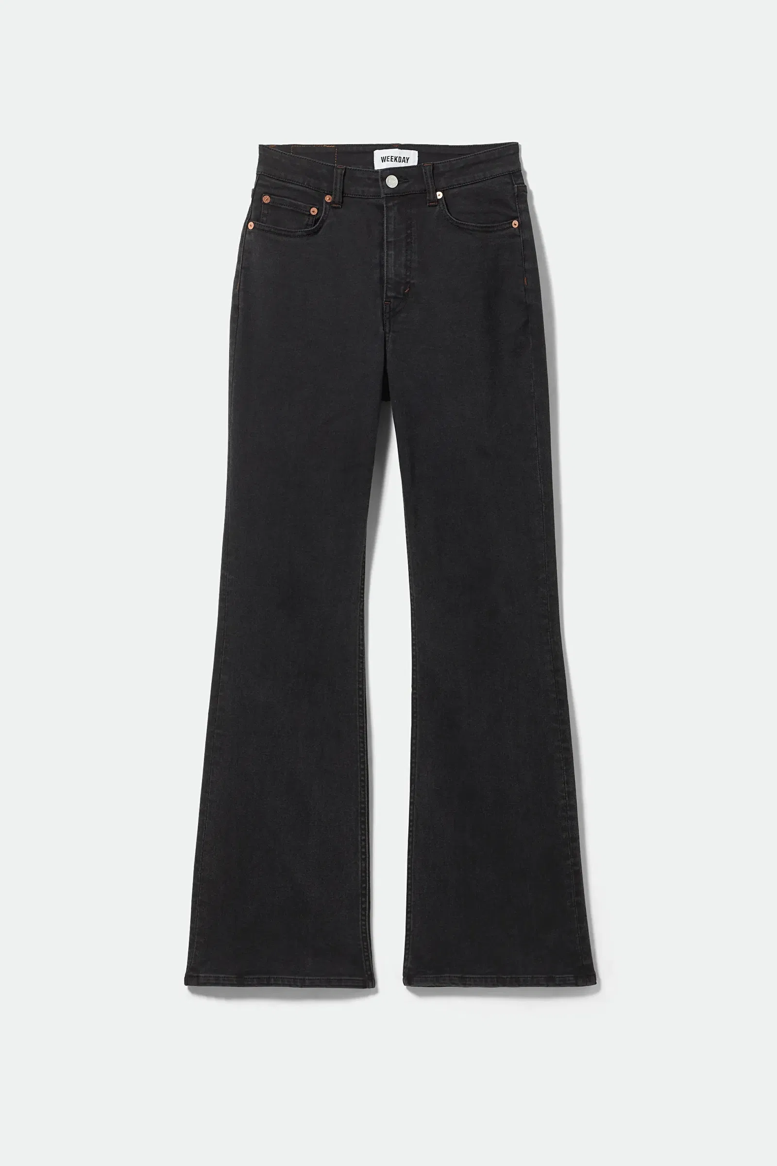 WEEKDAY Glow Curve High Flared Jeans in Black Lux | endource