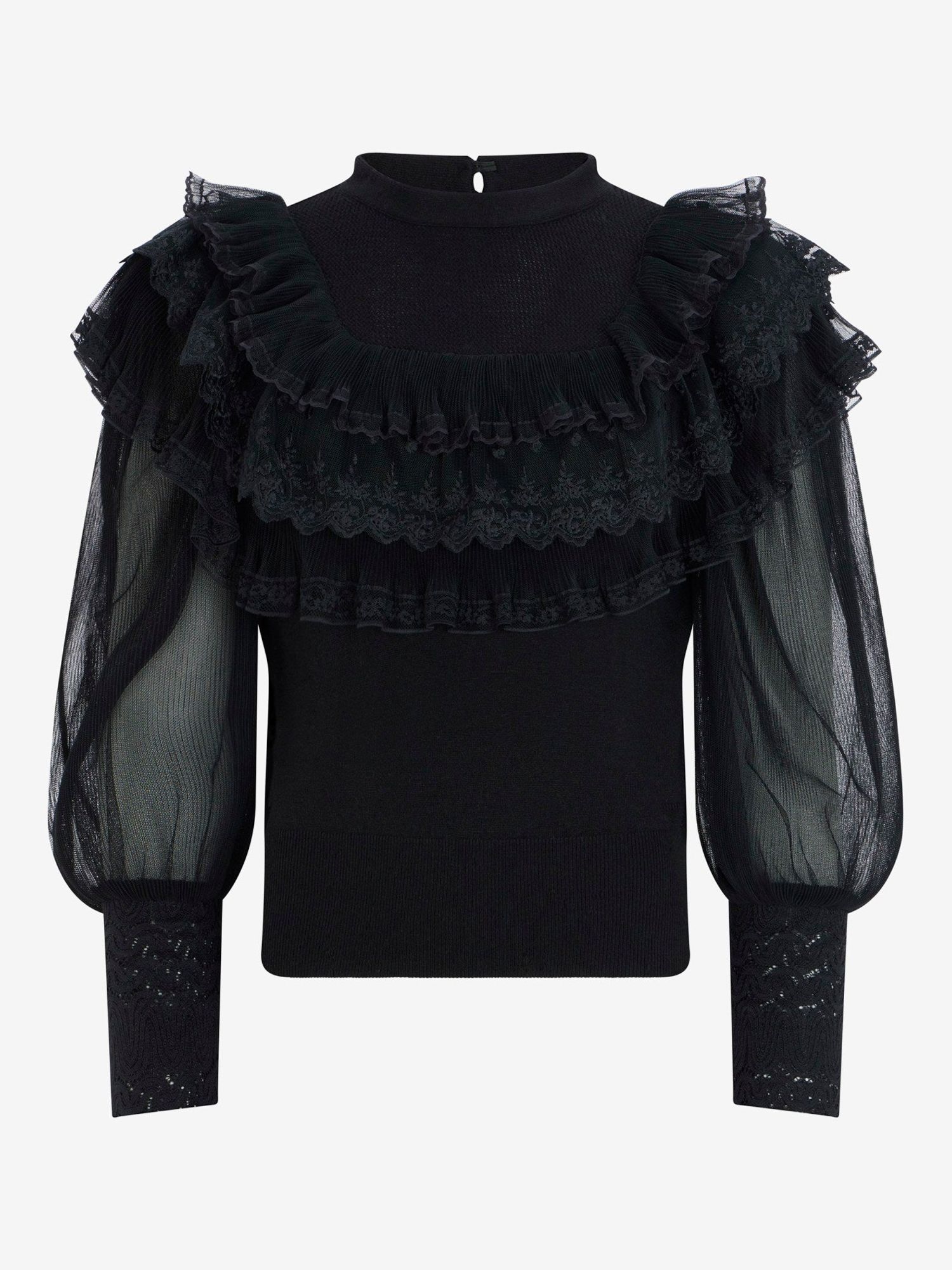 MINT VELVET Black Tulle Ruffle Top in Black | endource