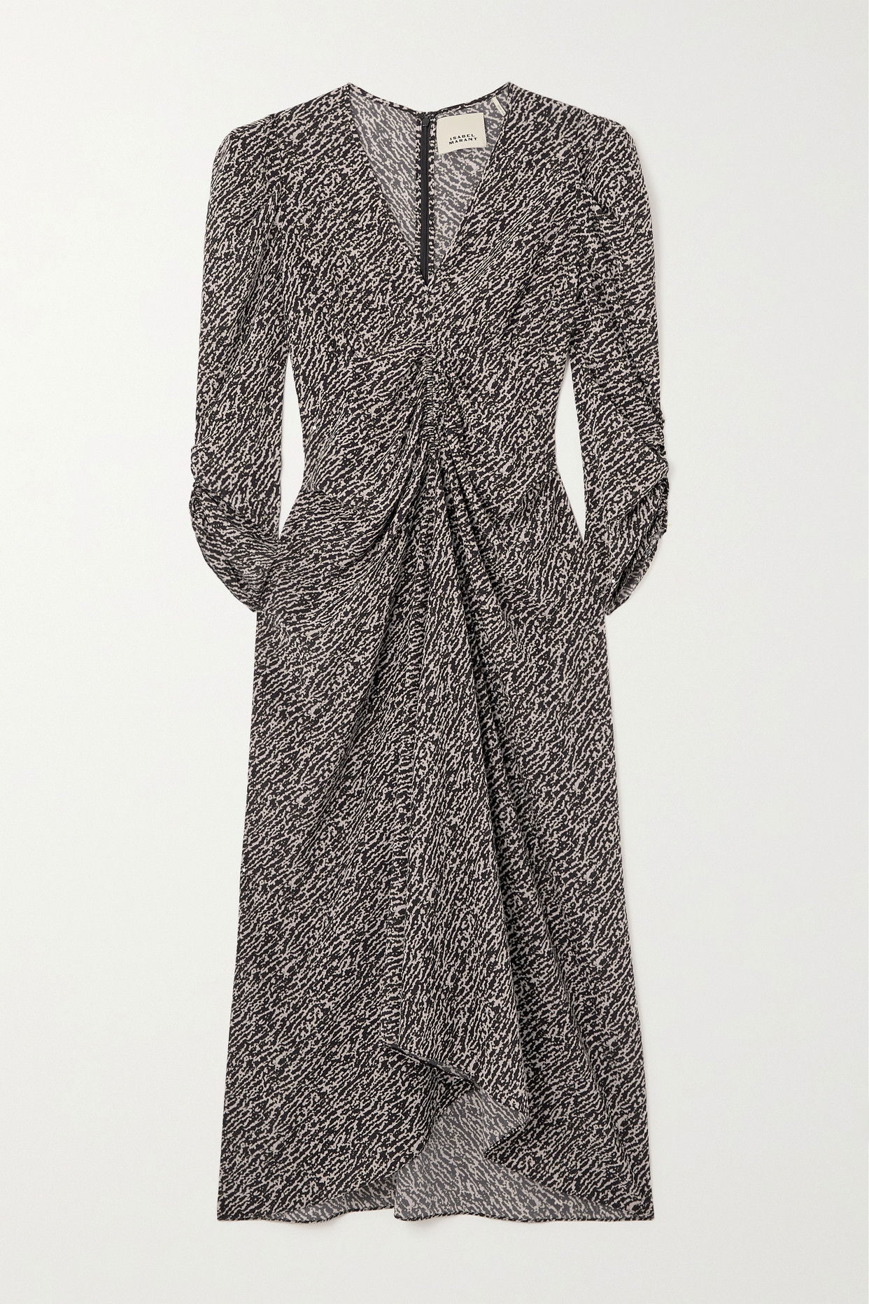 ISABEL MARANT Albini Gathered Printed Silk-Blend Midi Dress in Black ...
