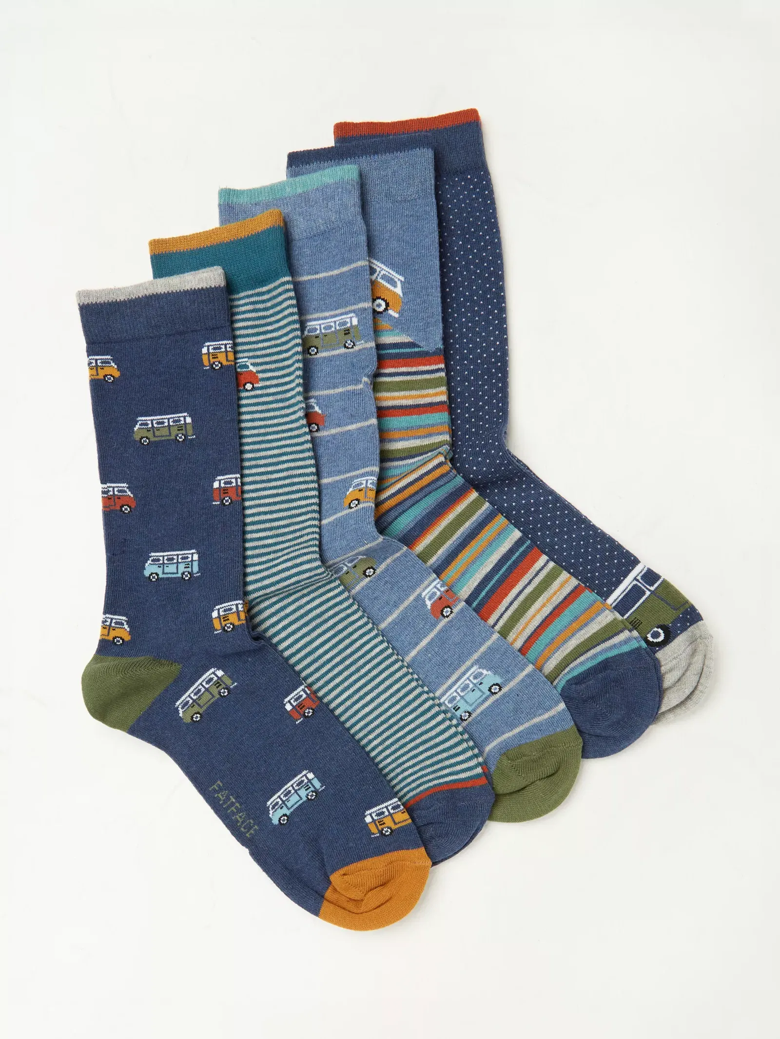 FATFACE Camper Stripe Socks, Pack Of 5 in Multi | endource