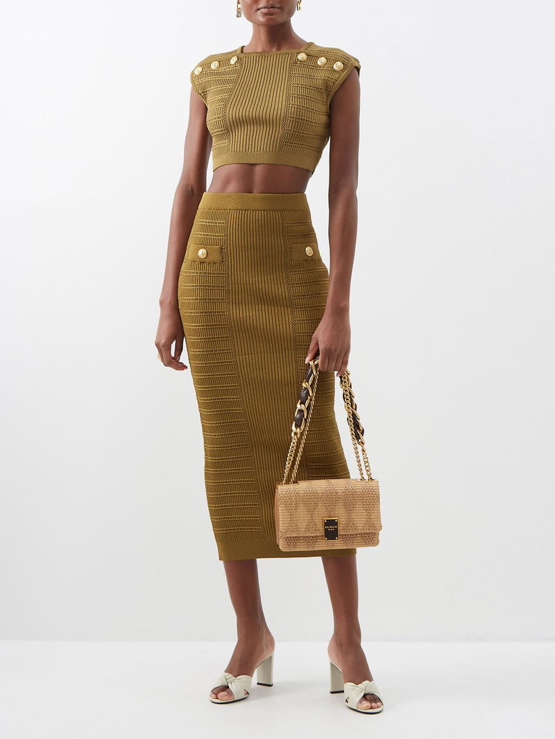 BALMAIN 1945 Small Faux-Raffia Shoulder Bag in Beige | endource