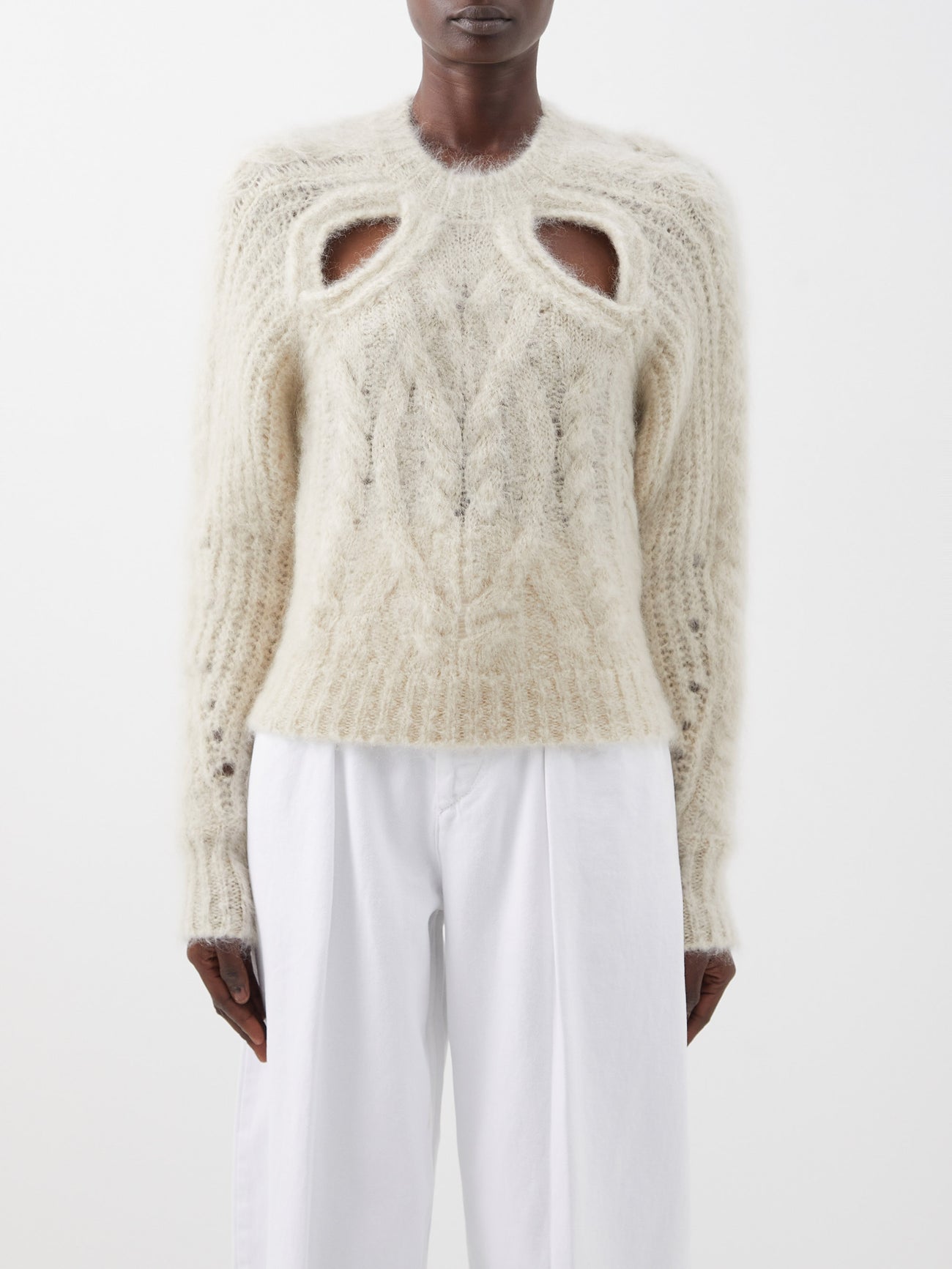 ISABEL MARANT Palima Cutout Cable-Knit Mohair-Blend Sweater | endource