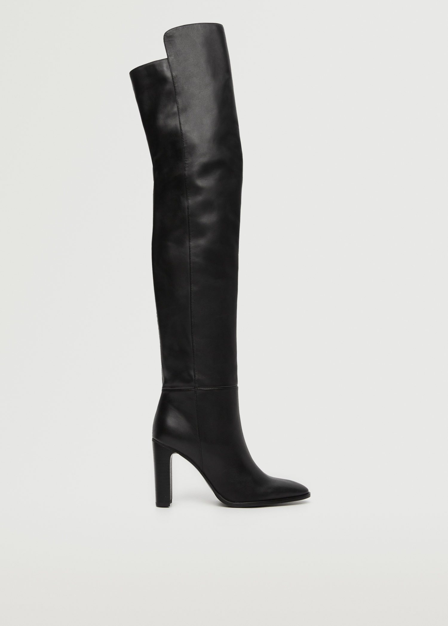 MANGO High Heel Leather Boot in Black | endource