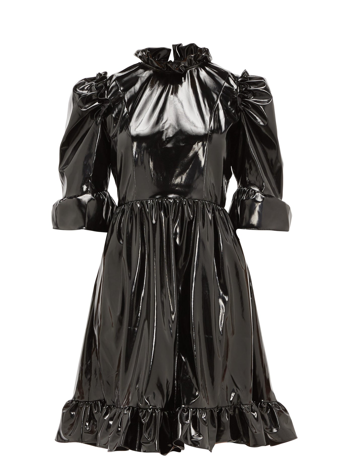 BATSHEVA Spring Ruffled PVC Mini Dress in Black | Endource