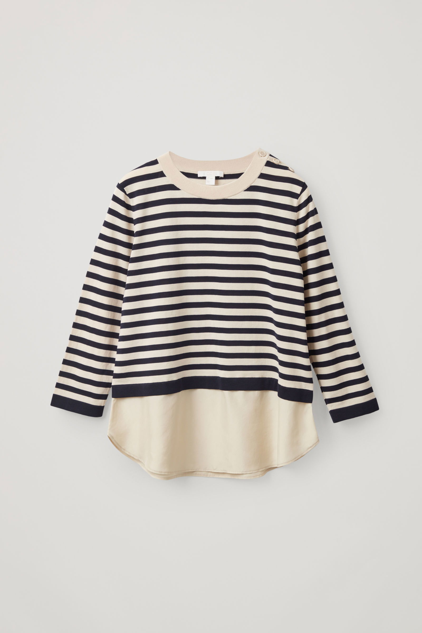 COS Striped Silk Panel Top in beige / navy | endource