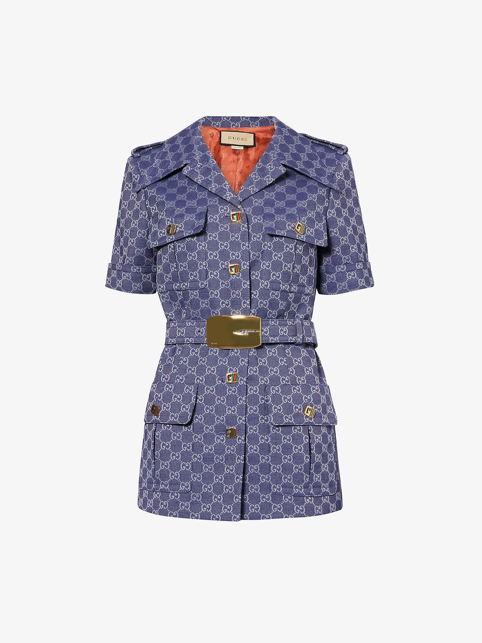 GUCCI Monogram-Print Cotton Jacket in BLUE/MIX | endource