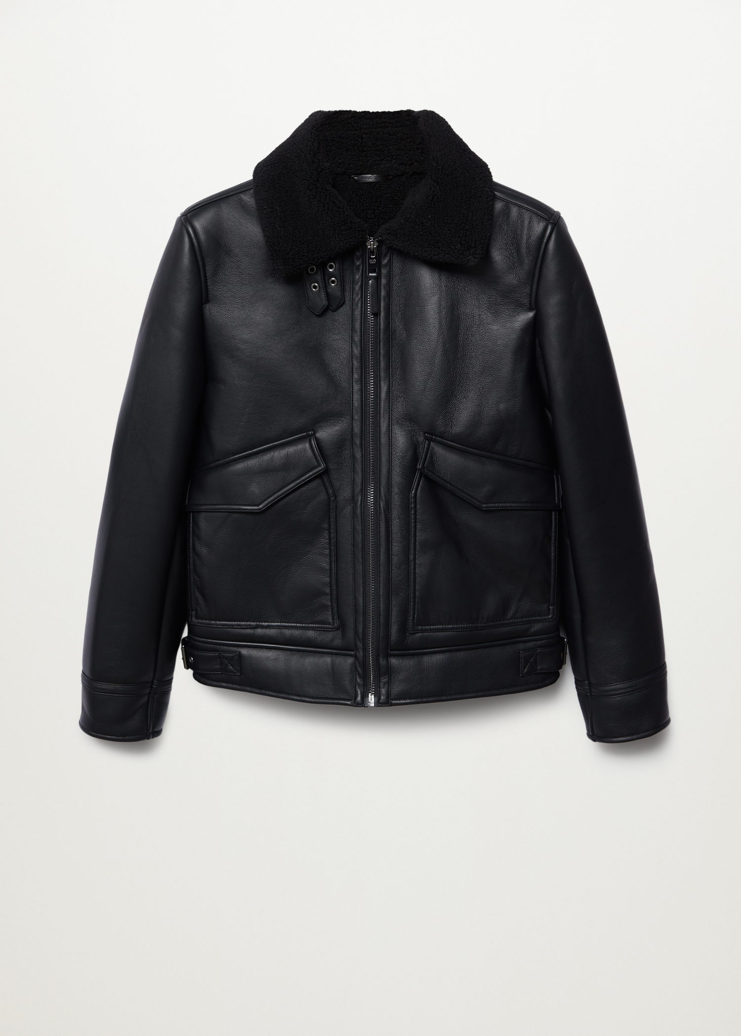 MANGO Faux Shearling Aviator Jacket in Black | endource