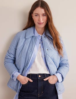 BODEN Broderie Quilted Cotton Jacket in Chambray | endource