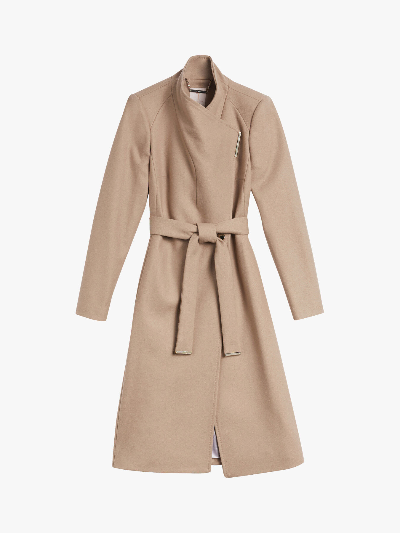 TED BAKER Rose Midi Wool Wrap Coat With Shoulder Panels in CAMEL | endource