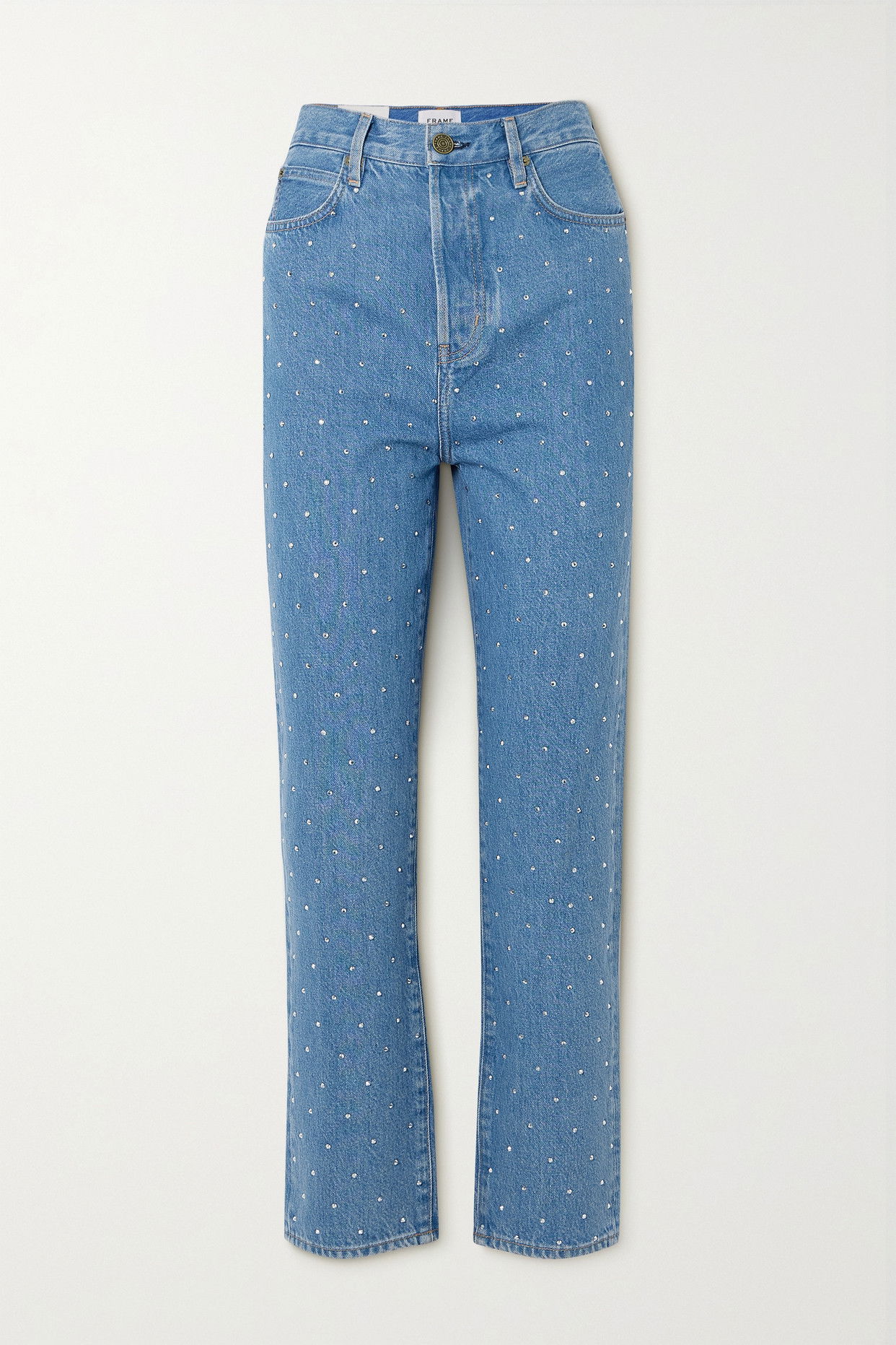 FRAME Le Mec Crystal-Embellished High-Rise Slim-Leg Jeans in Blue ...