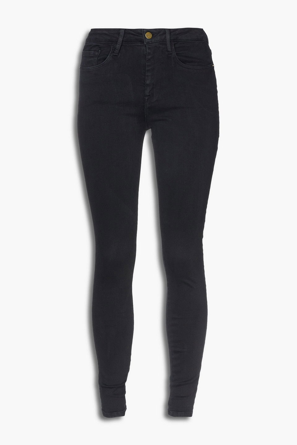 FRAME Le One Mid-Rise Skinny Jeans in Black | endource