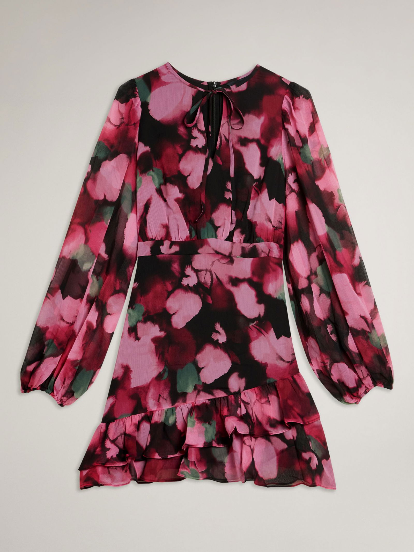 TED BAKER Grayda Ruffle Asymmetric Mini Dress in Black/Multi | Endource