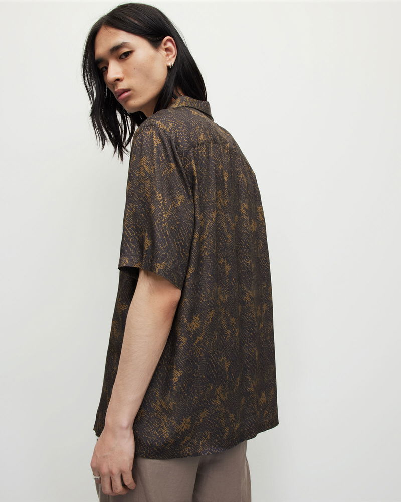 ALLSAINTS Caiman Snake Print Shirt in Jet Black | endource